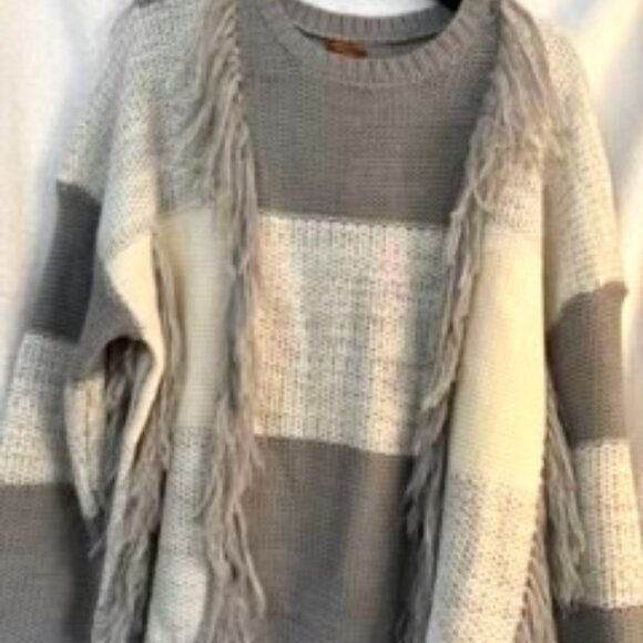 POL | Sweaters | Pol Brand Fringed Sweater In Gray And White Stripes ...